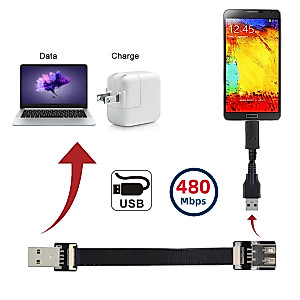 cablecc USB 2.0 Type-A Male to Female Extension Data Flat Slim FPC Cable for FPV & Disk & Scanner & Printer 20CM