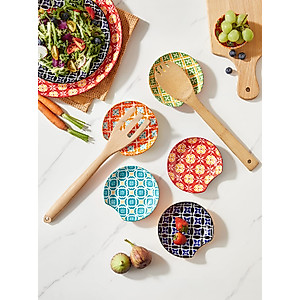 Metahom Ceramic Spoon Rest, Spoon Holder for Kitchen Counter, Utensil Rest Holder for Stove Top, Ladle, Spatula, Set of 6, Dishwasher Safe, 4.5 inch, Vibrant Color