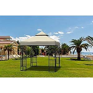 10x10 Canopy Replacement Top - Double Tier Patio Gazebo Canopy Cover - Waterproof 250g Canvas Gazebo - Beige