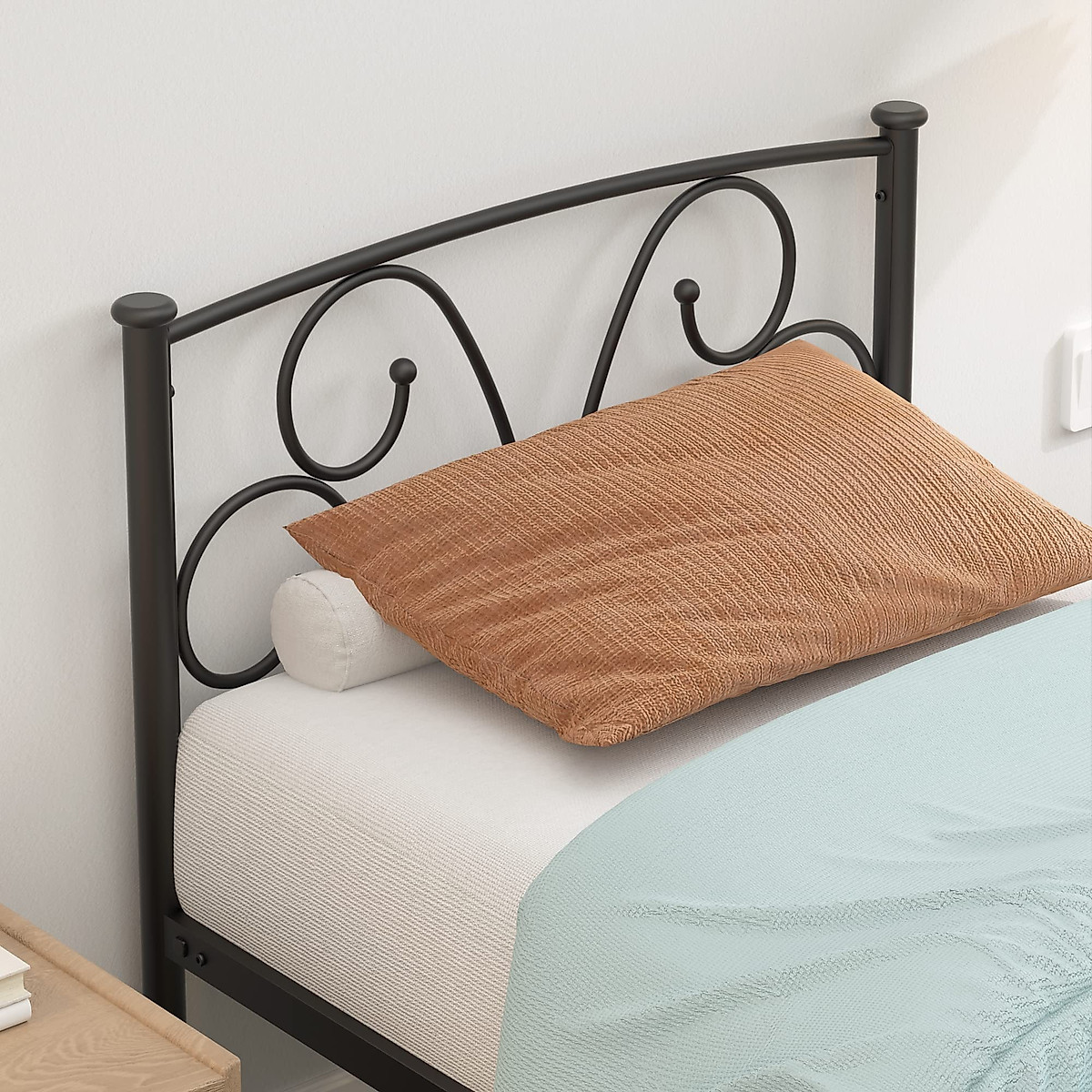 Timy Kids Twin Bed Frame with Headboard and Footboard, Metal Platform Bed Frame with 12 Inch Storage Space for Boys Girls Teens Adults, No Box Spring Needed, Black