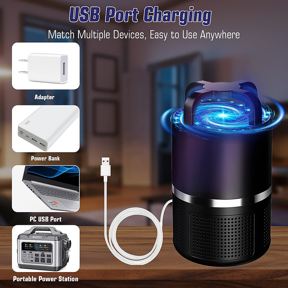 PUBAMALL Indoor Insect Trap, Bug Zapper Indoor, Catcher & Killer for Mosquitos, Gnats, Moths, Fruit Flies, Fruit Fly Traps for Home - Fly Traps Indoor with Suction 02, Black