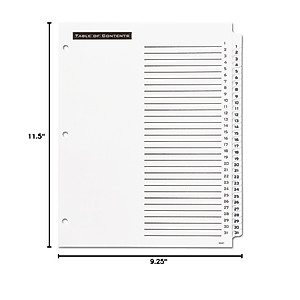 Office Essentials 11680 Table 'n Tabs Dividers, 31-Tab, Letter - White