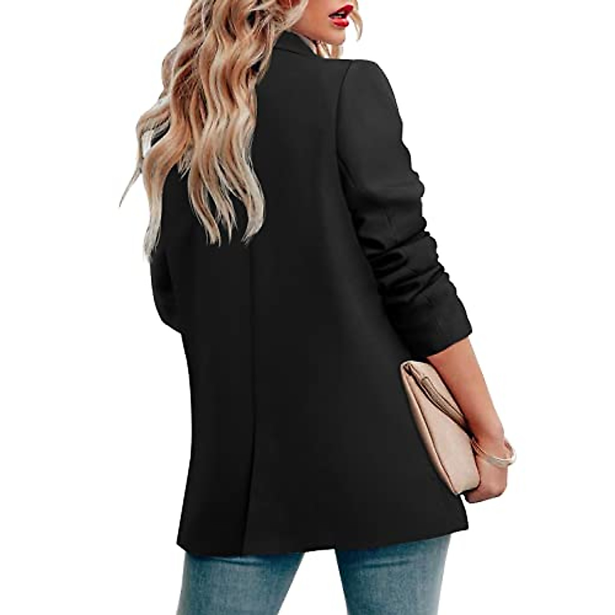 CRAZY GRID Womens Casual Blazer Long Sleeve Business Suit Jacket Open Front Button Work Office Blazer Jacket Fashion Dressy Ladies Blazer Black X-Large