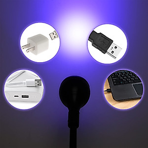 VIHOSE Big Chip 395nm UV LED Light Fixtures with Gooseneck and Clamp Mini Desk Light Clamp Portable Gooseneck for Outdoor Stall Gel Nail Curing, 5V USB Input(Black,2 Pieces)