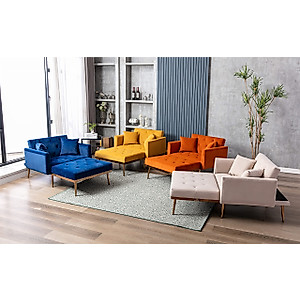 PHOYAL Velvet Chaise Lounges,Modern Tufted 2 in 1 Chaise Lounge Chair Indoor,Upholstered Sofa Recliner Lounge Chair with 3 Adjustable Angles, Convertible Sleeper Chair for Living Room Bedroom(Beige)