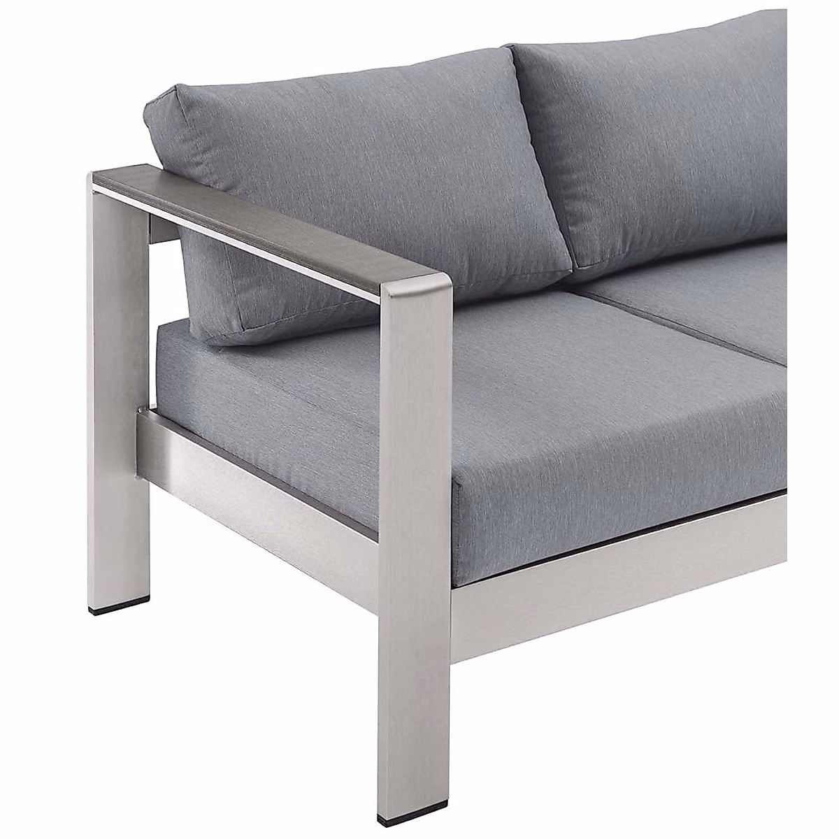 Modway Shore Aluminum Metal Outdoor Patio Sofa With Silver Gray All-Weather Cushions