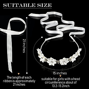 Syhood 2 Pieces Girl Elegant Headband Flower Headpiece White Flower Headband with Ribbon and Rhinestones Cute Bridal Wedding headband for Girl Party Hair Accessories