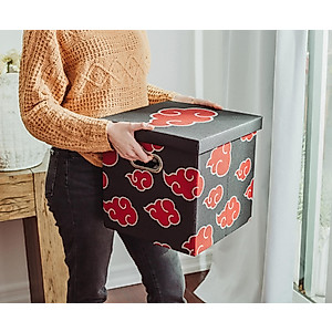 Naruto Shippuden Akatsuki 13-Inch Fabric Storage Bin With Handles and Lid | Cube Organizer For Cabinet, Closet