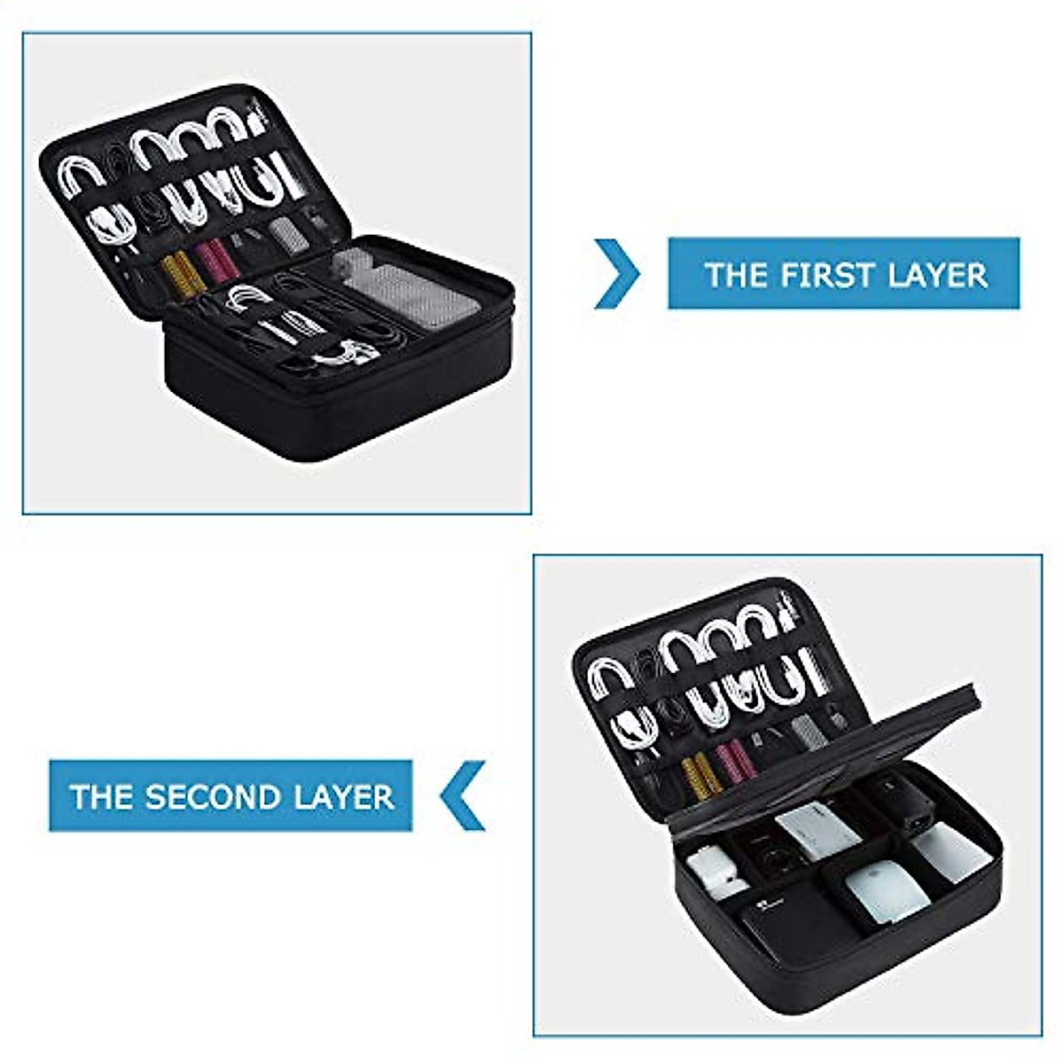 BAGSMART Electronic Organizer,Large Double Layer Cable Bag,Travel Organizer Bag,Electronics Accessories Storage Cases for iPad,Cables,Chargers,Hard Drive,Game Cards