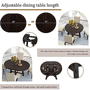 Cutimrke Farmhouse Wood Round Upholstered, Chair with Wingback and Button Tufting, Seats up to 4, for Restaurant, Kitchen (Espresso), 5 Piece Dining Table Set + Extendable Table