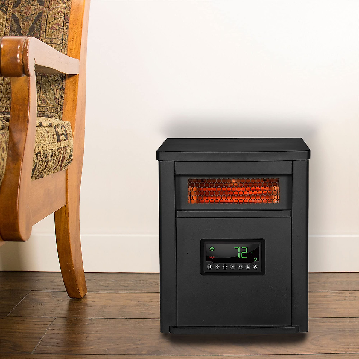 LifeSmart Infrared Quartz Space Heater, 8 Element 1500W Portable Heater with Remote, Black