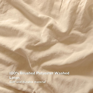 Brentfords Washed Linen Queen Duvet Cover with 2 Pillow Shams Soft Brushed Duvet Cover Queen Microfiber - Queen Bed Sets 90" X 90" - Hotel Duvet Cover Queen - Beige Natural