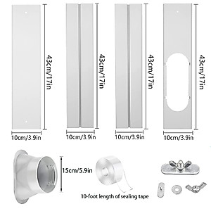 Portable AC Window Kit with 5.9” Exhaust Hose for Sliding Window, Adjustable Air Conditioner Window Vent Kit for Ducting AC Seal Panel for Horizontal&Vertical Window