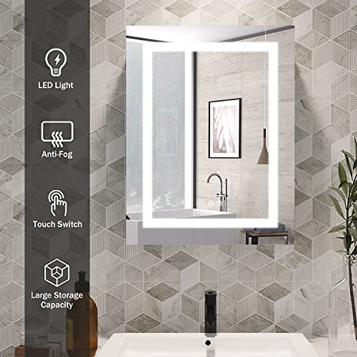 LIGMIRR 26×20 Inch Bathroom Medicine Cabinet with Lights, LED Medicine Cabinet with Mirror, Recessed or Surface Lighted Medicine Cabinet with Defogger, Right Door