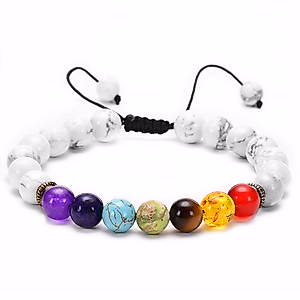 Genuine Howlite Anxiety White Stone Chakra Marble Adjustable Bracelet for Men and Women Meditation Crystal Bracelet - 8mm Polished Precious Howlite Stones (White Howlite)