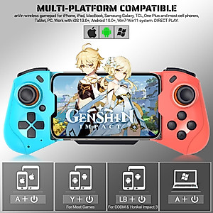 arVin Wireless Gamepad Controller for iPhone, iOS, Android, PC, Phone Game Controller for iPhone 15/14/13/iPad/MacBook/Samsung Galaxy S23/22/21/TCL/Tablet/Call of Duty Mobile/Genshin Impact/Diablo