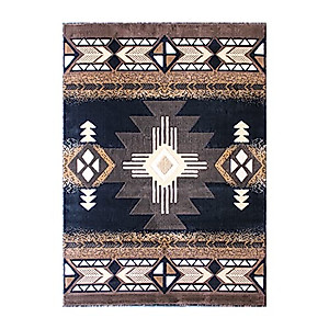 South West Native American Area Rug 5 Feet X 7 Feet Black Design C318