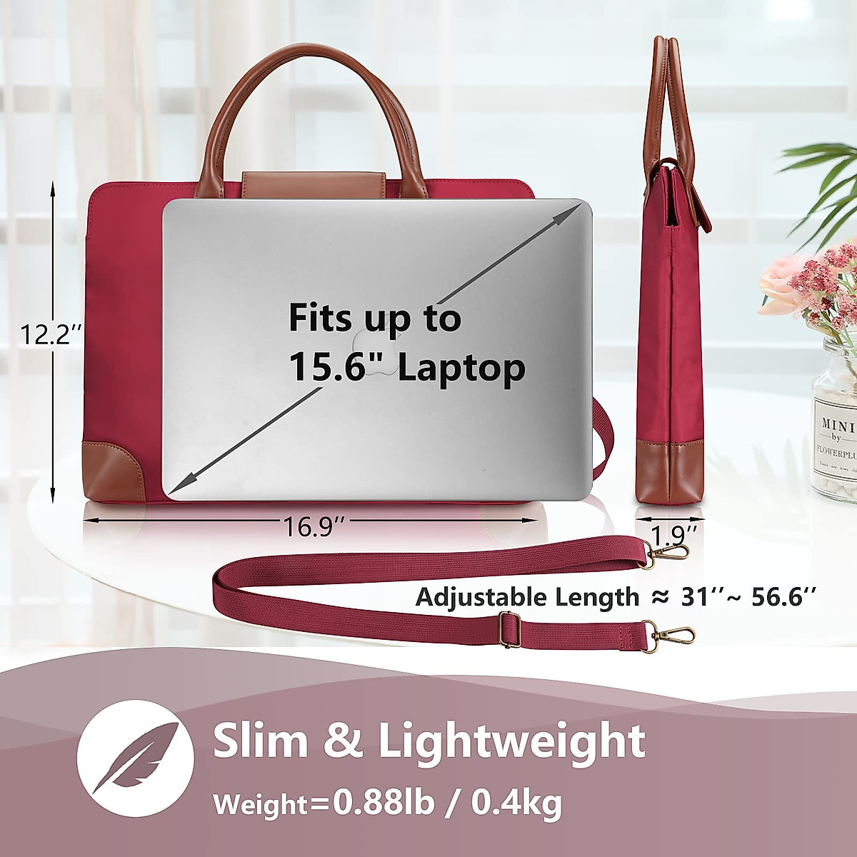 Fintie Laptop Tote Bag 15.6 Inch Computer Bag Teacher Work Handbag Business Office Travel Shoulder Messenger Bag, Burgundy