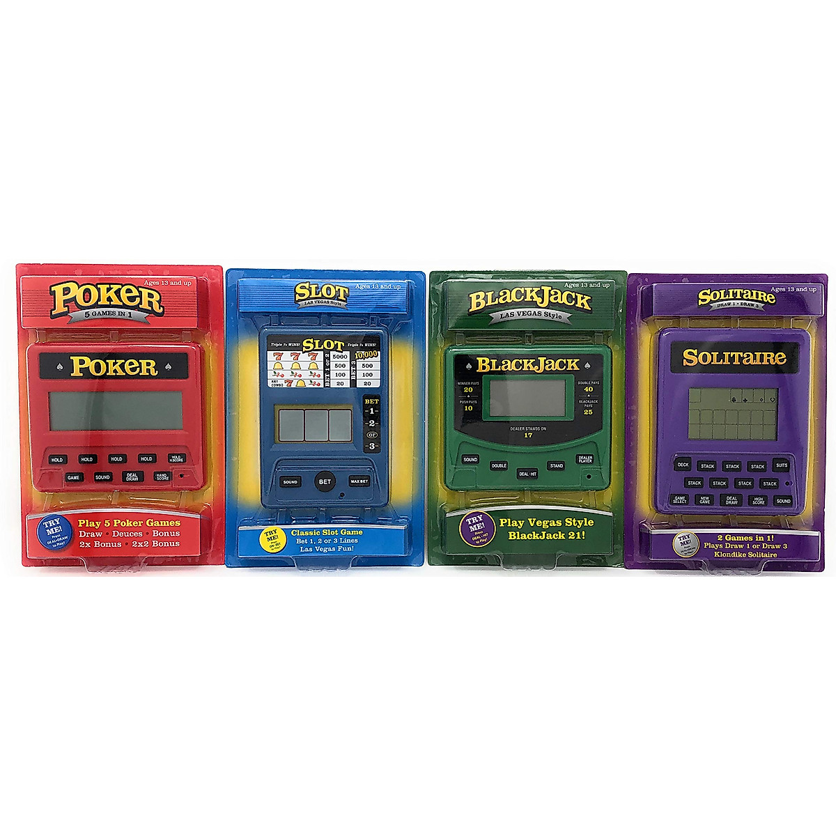 Electronic Gambling Game Pack Bundle Set of 4 - Slot Machine - Poker - Blackjack - Solitaire Handheld Games