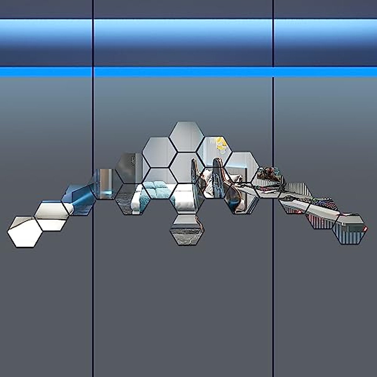 Kemmandi 10 Pieces Hexagonal Mirror Wall Mirror Glass Mirror Mirrors Decor for Home Bedroom Living Room