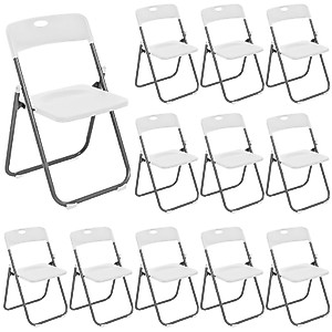 Kigley 12 Pack Folding Plastic Chair with 330lb Capacity Stackable Folding Chair Portable Metal Foldable Chair Fold up Event Chairs for Wedding Party Office Dining Supplies Indoor Outdoor (White)