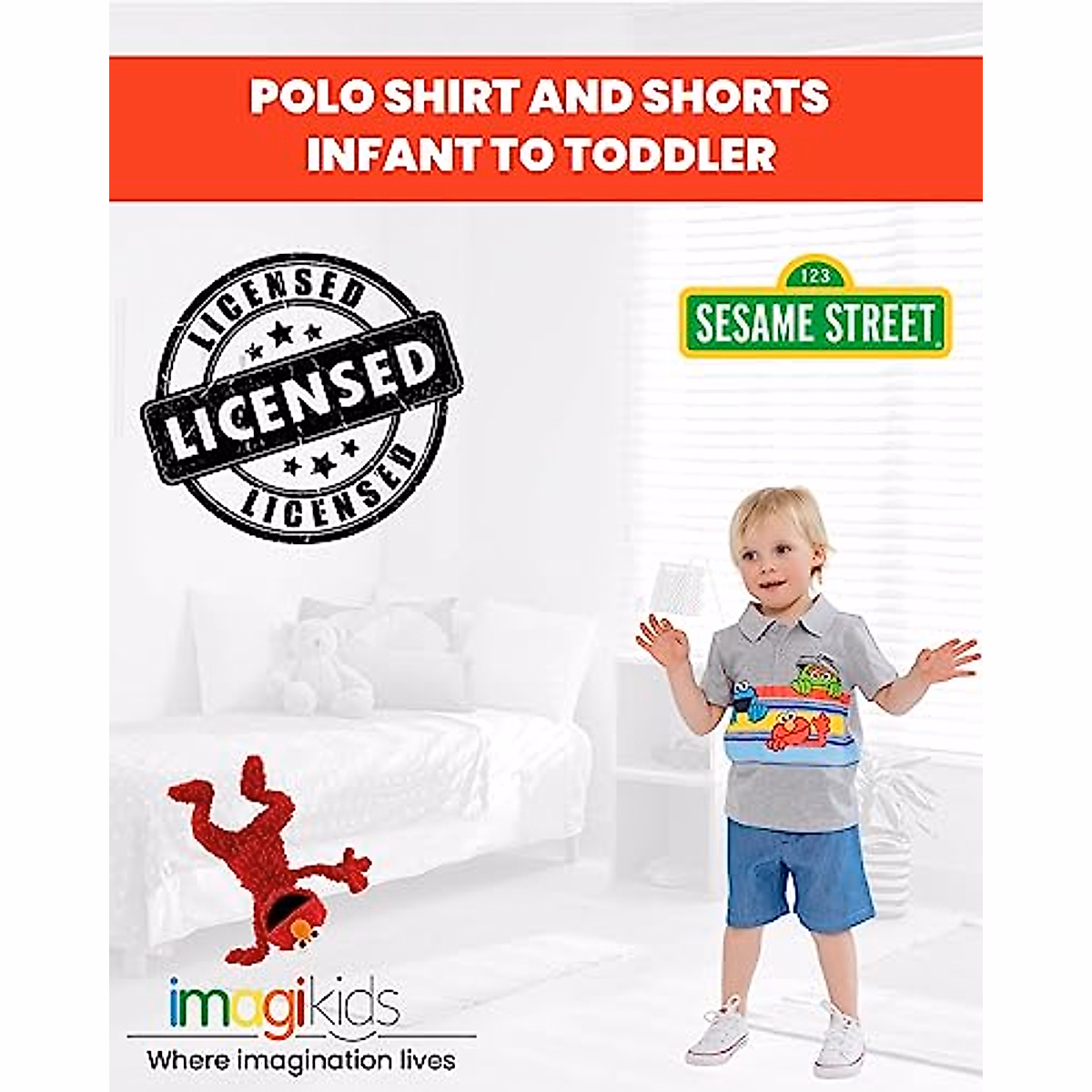 Sesame Street Oscar the Grouch Cookie Monster Elmo Infant Baby Boys Polo Shirt and Shorts Gray/Blue 24 Months