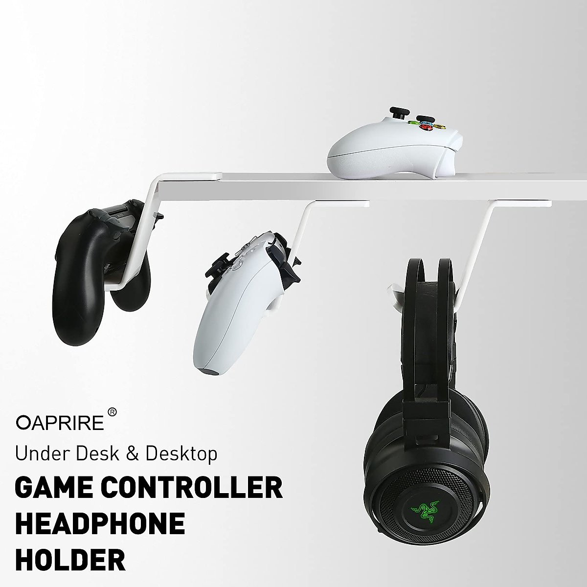 OAPRIRE Under Desk & Desktop Controller Holder Gaming Accessories (2 Pack) for Xbox ONE PS4 PS5 Switch, Universal Controller Stand with Clips (White)