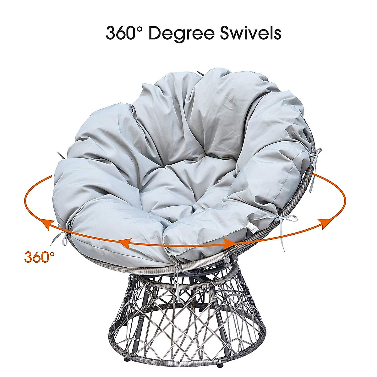 MCombo Patio Wicker Papasan Swivel Chair Sectional Set with Cushion and Frame Base Rattan Comfy Outdoor Loveseat Gray Outdoor Indoor,Dorm,Living Room for 2 Person 6081-PC03-EY