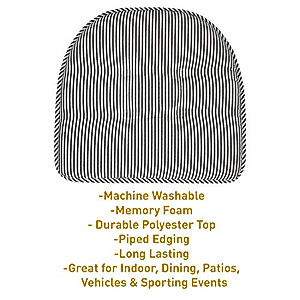 Sweet Home Collection Chair Cushion Memory Foam Pads Tufted Slip Non Skid Rubber Back U-Shaped 17" x 16" Seat Cover, Pinstripe Charcoal 4 Count