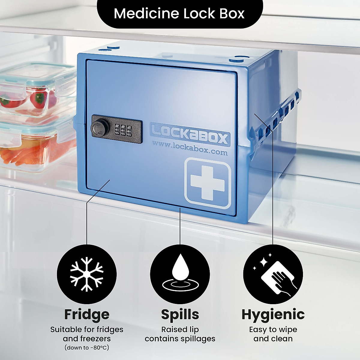 Lockabox One™ | Premium Medicine Lock Box | 10 Litre Medication Lock Box With Code For Medicines, Vitamins & Supplements | External Size 12 x 8 x 6.6 inches (Medi Blue)