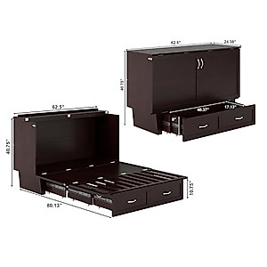 AFI, Chelsea Mid-Century Modern Queen Solid Wood Murphy Bed Chest with Mattress in Espresso