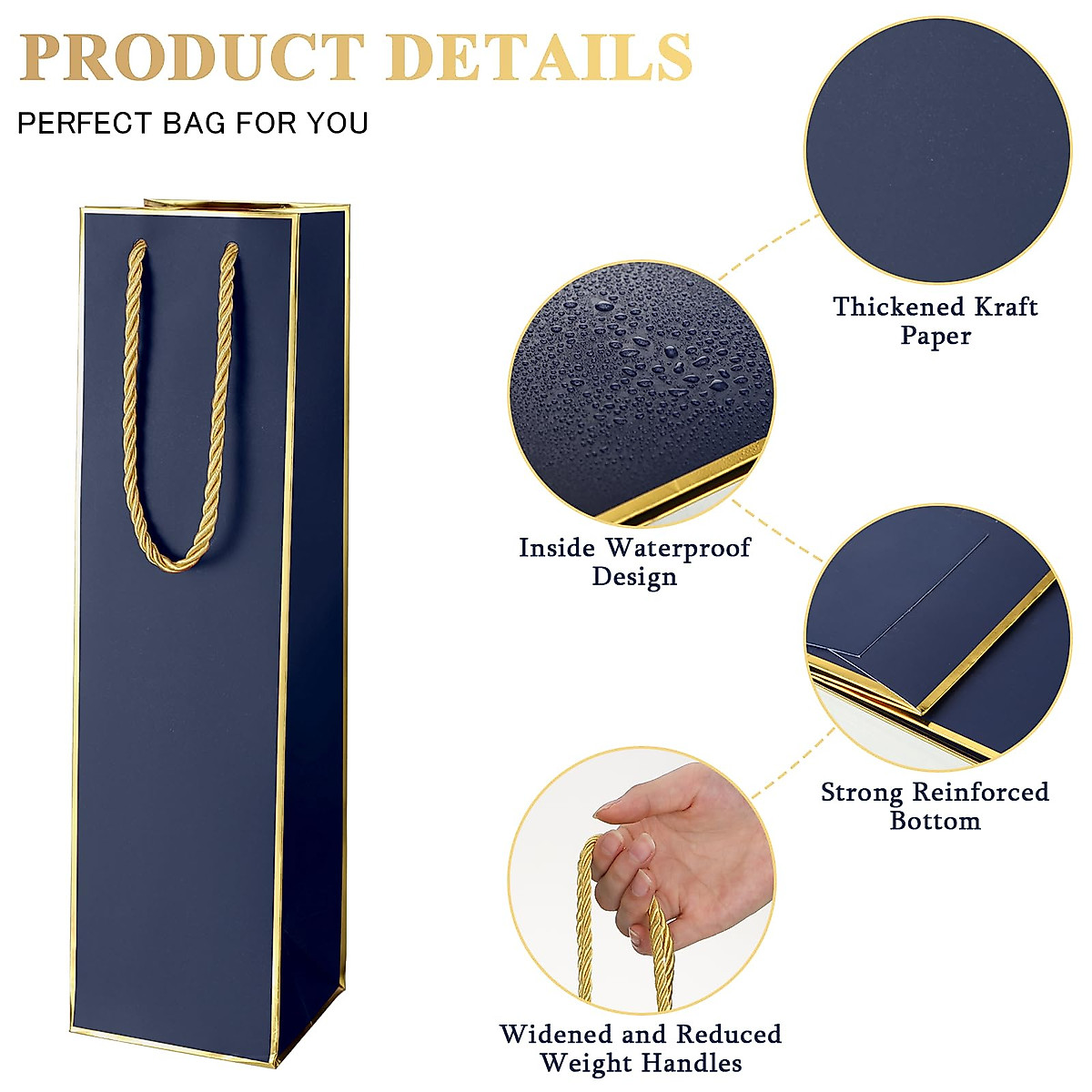 Fumete 20 Pcs Wine Bags 3.7 x 3.5 x 13.8 Wine Gift Bags Bulk Wine Bottle Gift Bags Paper Gift Bags with Handles Appreciation Gift Bags for Wedding Party Anniversary