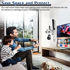 ROCHIE PS5 Wall Mount Bracket PS5 Wall Stand with 2-in-1 Magnetic Charging Cable for Playstation 5 Disc/Digital Edition, with Detachable Controller Holder & Headphone Hanger White