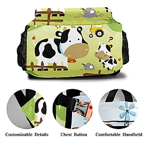 Custom Kid Backpack, Farmfield Cute Animals Cow Personalized Name School Bookbag, Customization Casual Bookbags for Student Girls Boys