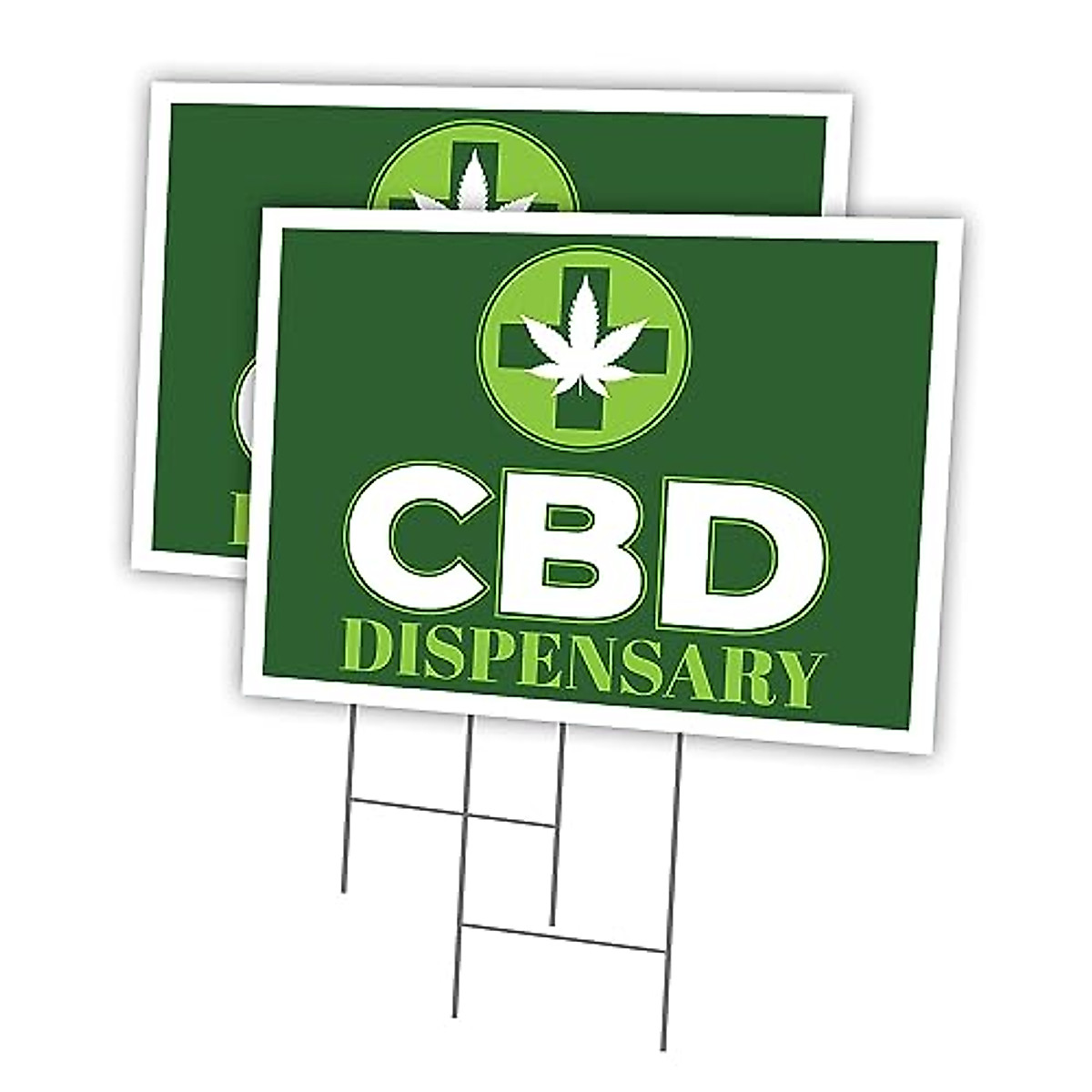 CDB Dispensary 2 Pack of 12" x 16" Yard Sign & Stake | Advertise Your Business | Stake Included Image On Front Only | Made in The USA