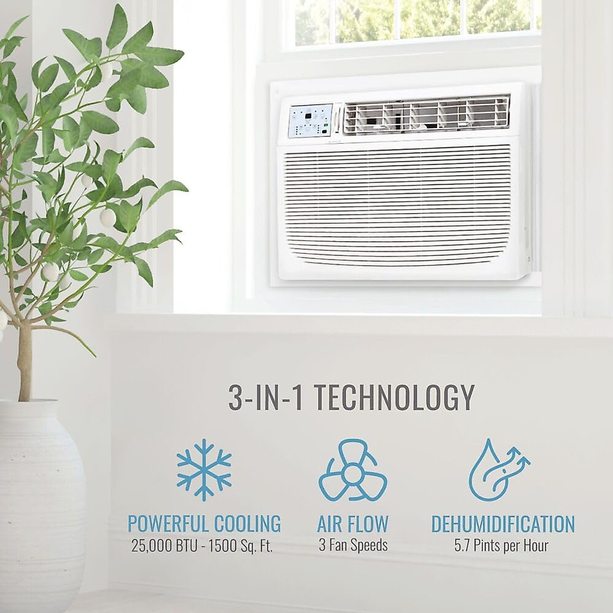 Keystone 25,000 BTU Window Air Conditioner and Dehumidifier, 230V, Window AC Units for Apartment, Living Room, Garage and Large Rooms up to 1500 Sq.Ft., Window Unit Air Conditioner with Remote Control