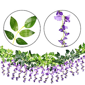 Sunm Boutique 4Pcs 6.6FT Artificial Flowers Silk Wisteria Garland Artificial Wisteria Vine Rattan Silk Hanging Flower Purple Wisteria Vine Flower for Home Garden Ceremony Wedding Arch Floral Decor
