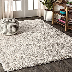 JONATHAN Y MCR106D-5 Mercer Shag Plush Indoor Area -Rug Contemporary Modern Bohemian Glam Solid Easy -Cleaning High Traffic Bedroom Kitchen Living Room, 5 X 8, Cream