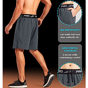ACESHIP 2 Pack Workout Running Shorts Quick Dry Athletic Shorts 5" and 9" Lightweight Gym Shorts with Zipper Pockets Gray