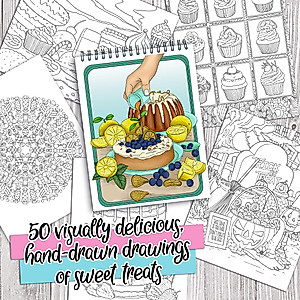 ColorIt Delightful Desserts and Sweet Treats Adult Coloring Book - 50 Single-Sided Designs, Thick Smooth Paper, Lay Flat Hardback Covers, Spiral Bound, USA Printed, Desserts Coloring Pages