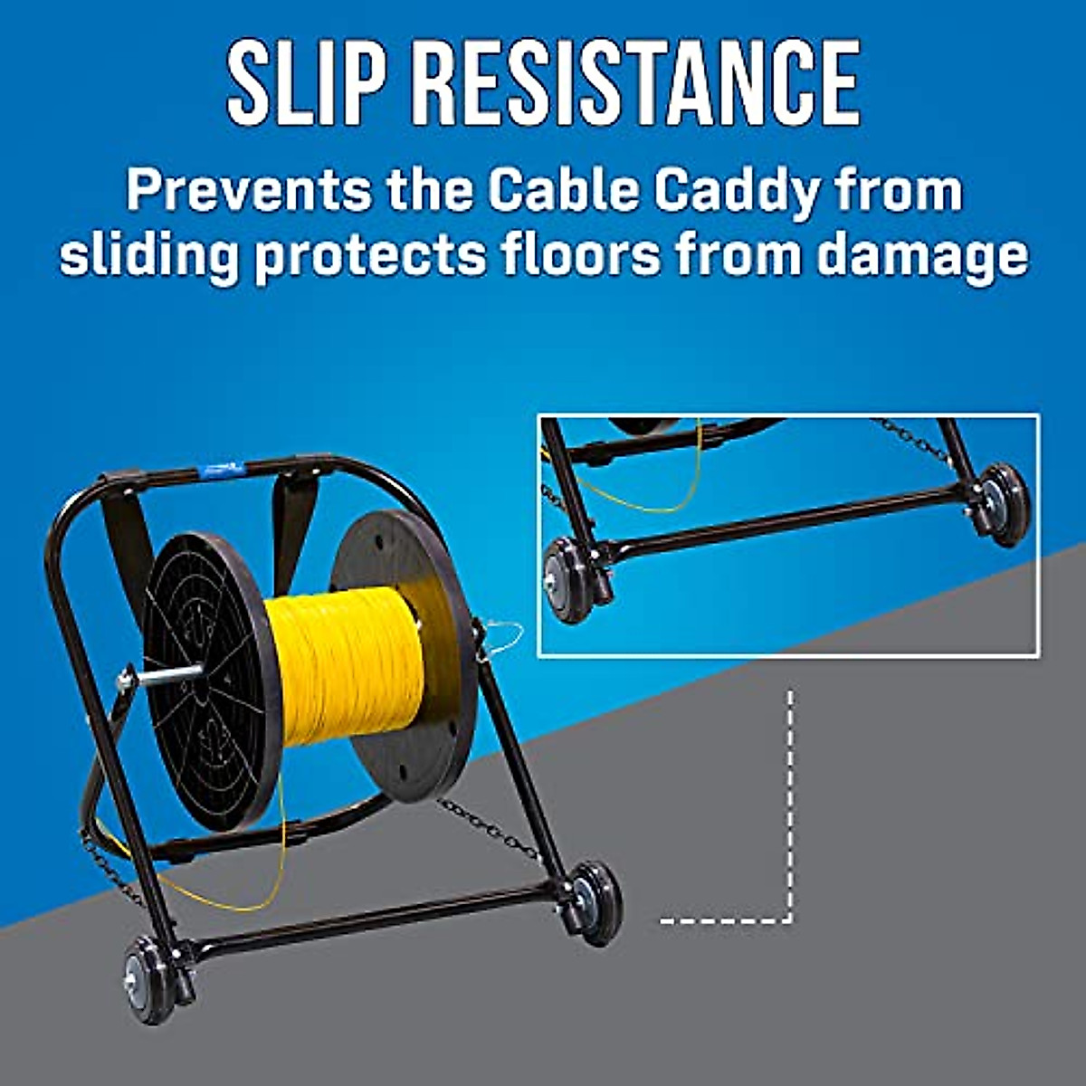 Jonard Tools CC-2721WS High Durability Steel Cable Caddy with Wheels and Pull Strap, Holds Cable Reels Up to 20” Diameter and 100 lbs Capacity,Black