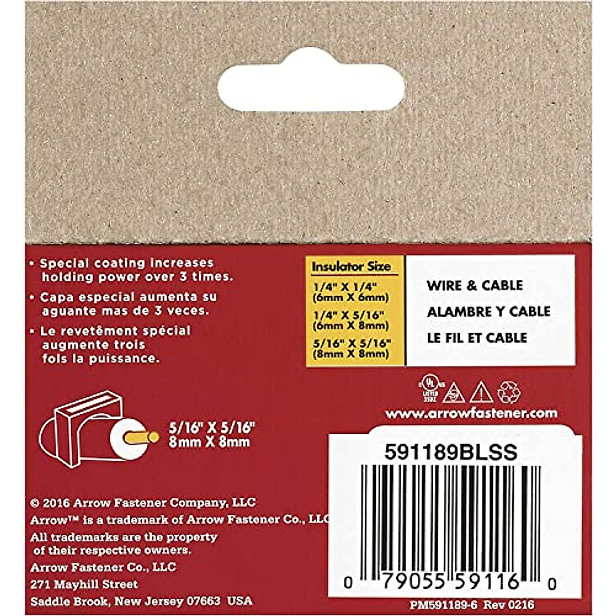 Arrow 591189BLSS Genuine T59 Stainless Steel 5/16-Inch by 5/16-Inch Insulated Staples for Cable and Wiring, Black, 300 Count