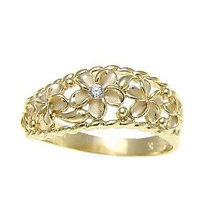 Arthur's Jewelry Yellow gold plated 925 sterling silver 5 Hawaiian plumeria flower cz ring curve style Size 9