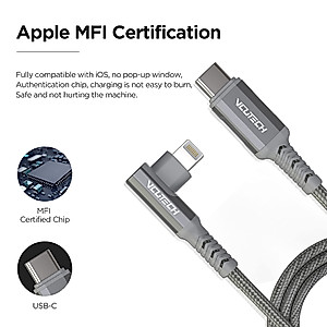 VCUTECH Lightning Data Cable to USB-C 1.1 ft/35 cm MFI Certified for DJI Mini 3 Pro/Mini 2/Air 2S/Mavic Air 2/Mavic 3 Remote Controller OTG Extension Cable Cord Accessories, 90 Degree Fast Charging