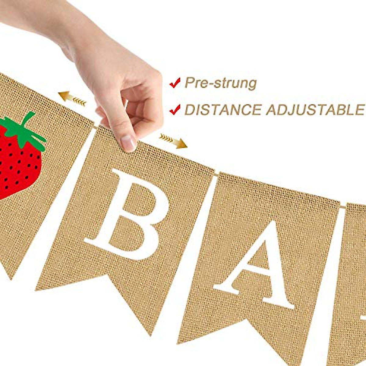 Rainlemon Jute Burlap Welcome Baby Banner with Strawberry Baby Shower Party Bunting Garland Decoration