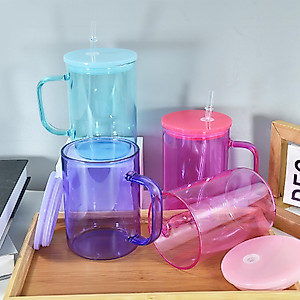 FECBK 25 Pack Sublimation Double Wall Glass Blanks with Bamboo Lids and Straws 20oz Sublimation Snow Globe Tumbler Clear Pre Drilled Beer Can Glass Cup for Iced Coffee, Juice, Soda, DIY Snow Globe