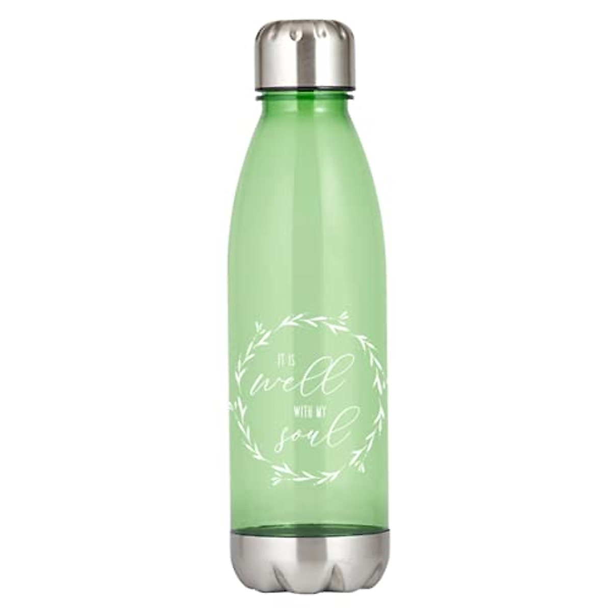Green Sleek Water Bottle with Stainless Steel Twist Off Lid and Bottom, It Is Well With My Soul Travel & To-Go Plastic BPA-Free Drinkware, Yogi Gifts 11 Inches