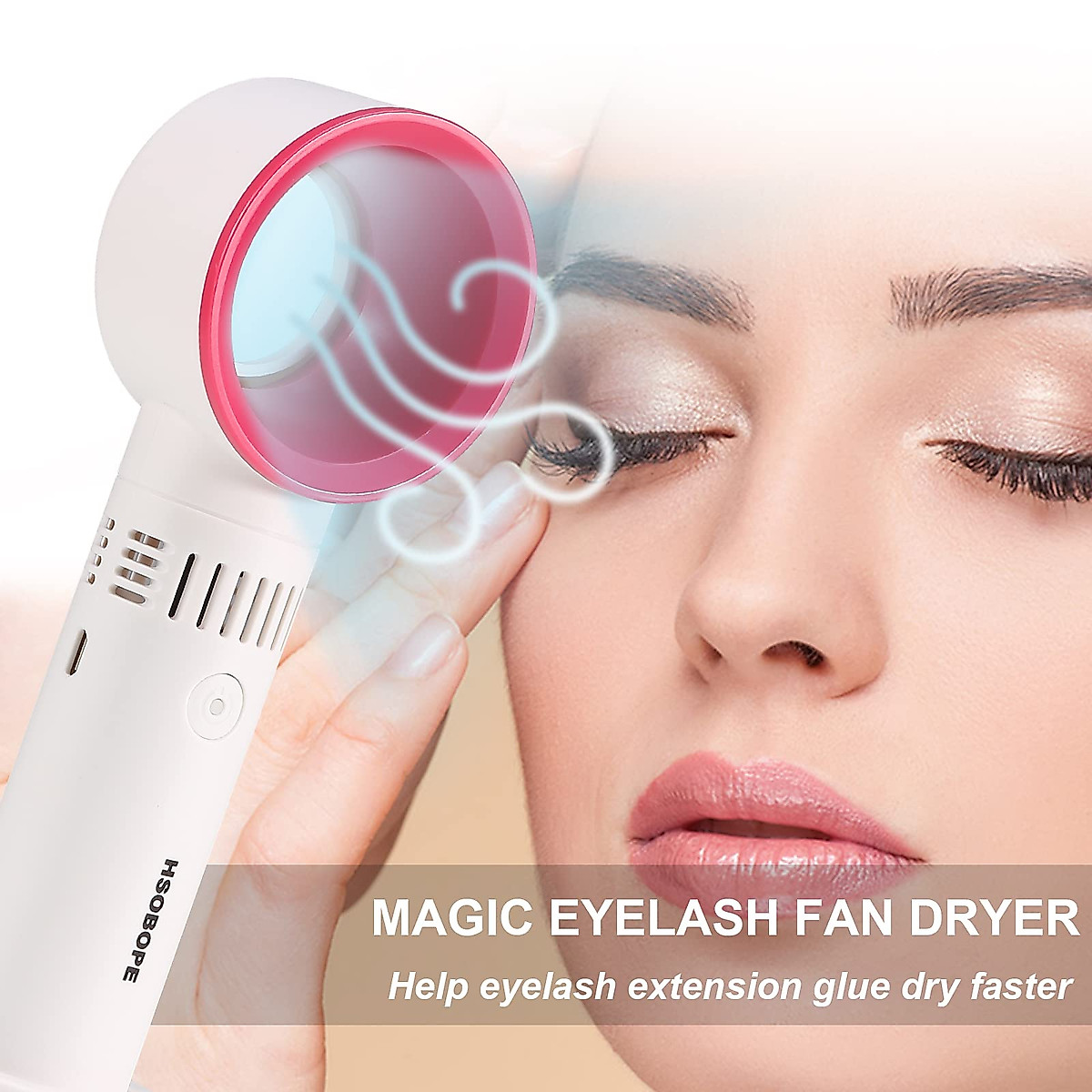 Eyelash Fan Dryer Portable USB Rechargeable Bladeless Mini Fan Handheld for Eyelash Extension, Air Conditioning Blower Cooling Dryer for Essential Eyelash Extension Supplies (White)