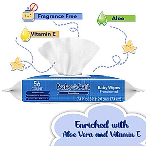 Baby Wipes, Baby Soft Sensitive 8 Flip top packs (448 Wipes Total)