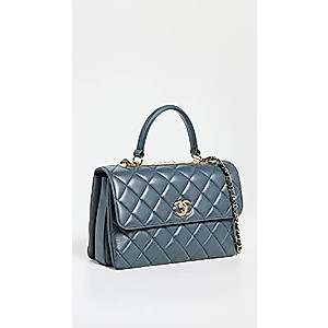 CHANEL Women's Pre-Loved Grey Lambskin 36 Flap Bag with Top Handle, Grey, One Size